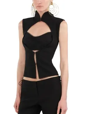 NOCTURNE Braid-trim Bustier Top With Built-in Bra