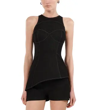NOCTURNE Halter Neck Denim Bustier Top - Black