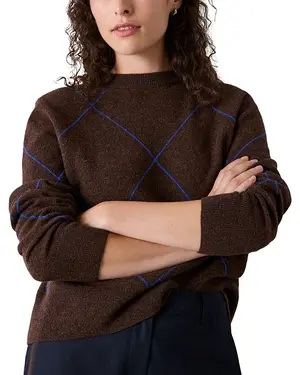 Whistles Contrast Diamond Knit Crewneck Sweater