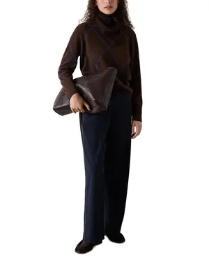Whistles Contrast Diamond Knit Crewneck Sweater