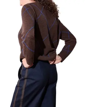 Whistles Contrast Diamond Knit Crewneck Sweater