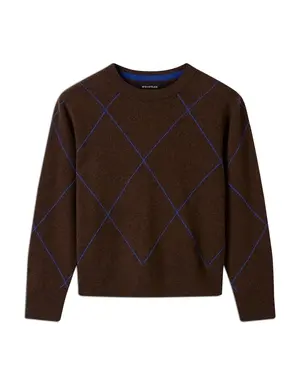 Whistles Contrast Diamond Knit Crewneck Sweater