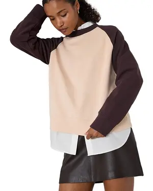 WHISTLES Contrast Sleeve Cotton Sweater
