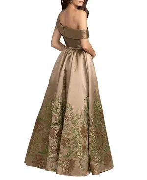 Mac Duggal One Shoulder Metallic Floral Ballgown