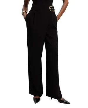 Karen Millen Tailored Crepe Buckle Trousers - Black