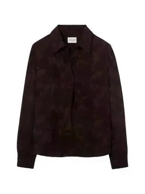 Claudie Pierlot Floral Print Long Sleeve Polo Shirt - Brown