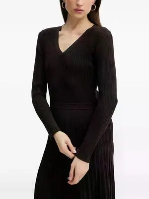 MORGAN V-neck Ribbed Knit Midi Dress