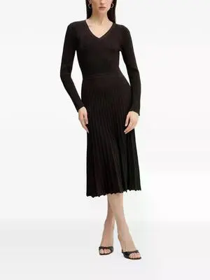 MORGAN V-neck Ribbed Knit Midi Dress
