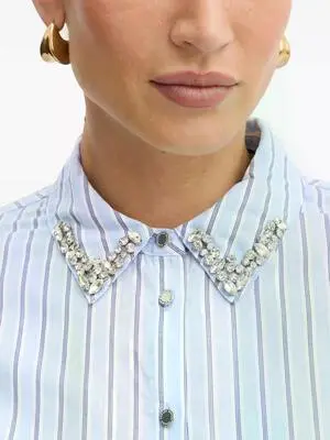 MORGAN Striped Shirt With Embellished Collar - Blue