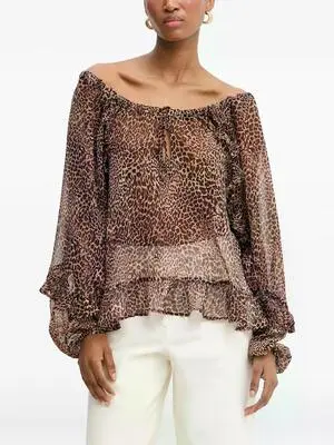 MORGAN Ruffled Animal Print Off-shoulder Top