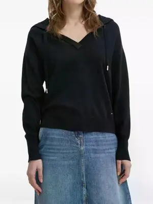 MORGAN V-neck Hooded Sweater - Blue