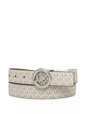 Michael Kors Monogram-pattern Logo-plaque Belt - Neutrals