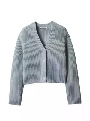 Maison Kitsuné Ribbed-knit V-neck Cardigan - Blue
