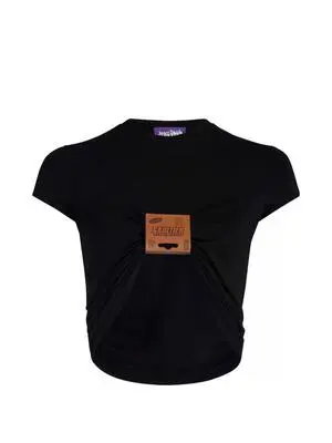 JEAN PAUL GAULTIER Jersey T-shirt With Leather Logo Tag Detail