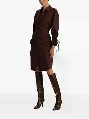 Alice + Olivia Denise Ruched Tie-sleeve Midi Shirt Dress