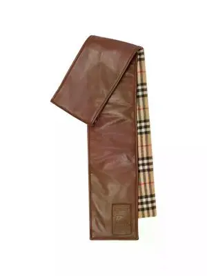 Burberry Narrow Reversible Check And Leather Scarf