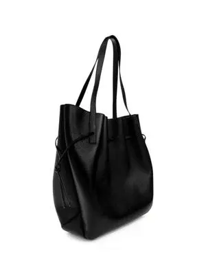 Yuzefi Scallop Leather Tote Bag - Black