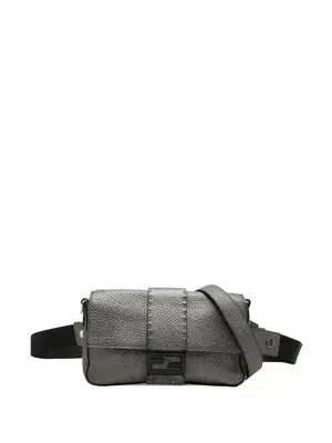 Fendi 2010-2026 Leather Selleria Convertible Baguette Satchel - Grey