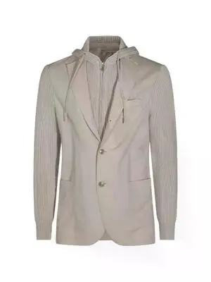 Eleventy Ribbed-knit Panelled Hoodie