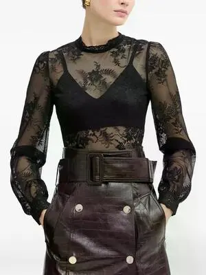MORGAN Lace Long-sleeved Bodysuit - Black