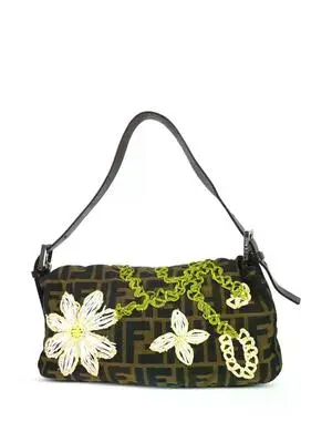 Fendi Zucca Embroidered Baguette Shoulder Bag