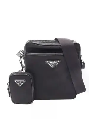 Prada 2013-2026 Saffiano Trimmed Tessuto Zip Top Crossbody Bag - Black