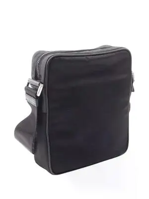 Prada 2013-2026 Saffiano Trimmed Tessuto Zip Top Crossbody Bag - Black