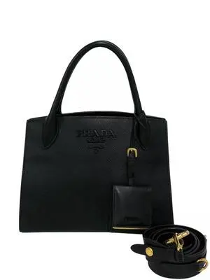 Prada 2010-2026 Saffiano Monochrome Satchel - Black