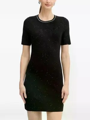 MORGAN Rhinestone-details Knitted Mini Dress - Black