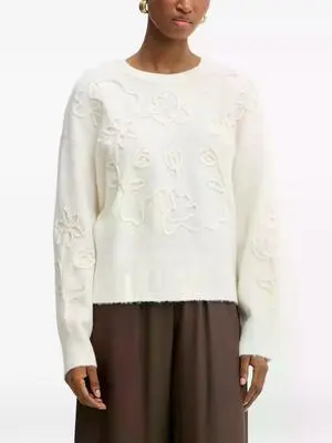 MORGAN Floral Detail Long Sleeve Sweater - Neutrals