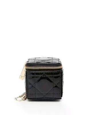 Dior 2022 Micro Patent Cannage Lady Cube Pouch Clutch Bag - Black