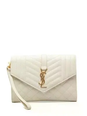Saint Laurent Monogram Envelope Clutch Bag - White