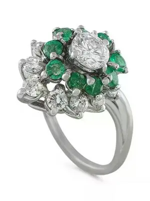 LB EXCLUSIVE Flower Diamond Emerald Ring - Silver