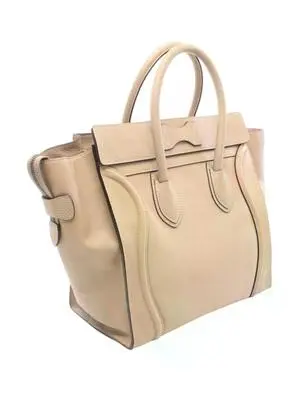 Celine Mini Luggage Tote Bag In Drummed Calfskin - Neutrals