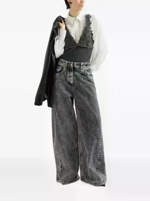 Brunello Cucinelli Ribbed Wool Jersey Top With Dazzling Lace Embroidery
