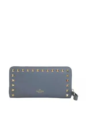 Valentino Garavani 2010-2026 Leather Rockstud Zip Around Wallet Long Wallets - Blue
