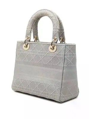Dior 2020 Medium Embroidered Canvas Cannage Lady D Lite Satchel