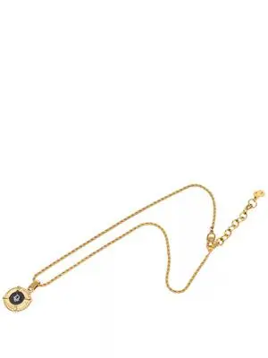Dior 20th Century Plated Enamel Logo Round Pendant Necklace Costume Necklace - Gold