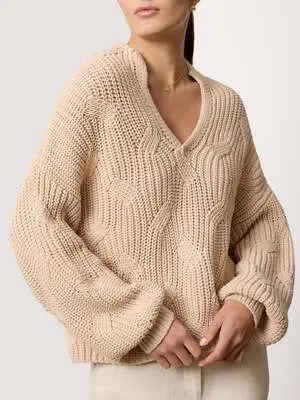 Brochu Walker The Grayson Cable Pullover - Buff