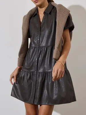 Brochu Walker The Havana Vegan Leather Mini Dress - Timber