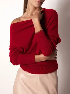 Brochu Walker The Lori Cashmere Off Shoulder - Crimson