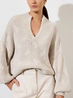 Brochu Walker The Grayson Cable Pullover - Silver Grey