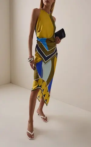 Amir Taghi Pilar Silk Twill Draped Scarf Skirt