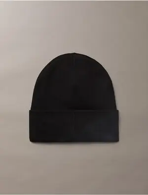 Calvin Klein Monogram Embroidery Fine Rib Beanie - Black