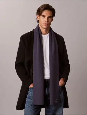 Calvin Klein Monogram Embroidery Fine Rib Scarf - Blue Nights