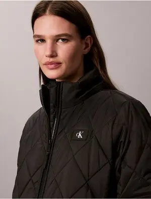 Calvin Klein Quilted Hooded Long Liner Coat - Black