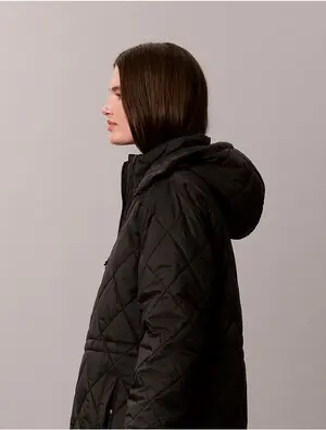 Calvin Klein Quilted Hooded Long Liner Coat - Black