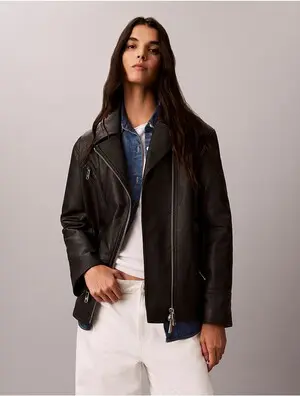 Calvin Klein Faux Leather Motorcycle Jacket - Black