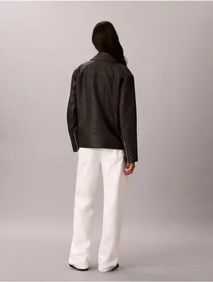 Calvin Klein Faux Leather Motorcycle Jacket - Black