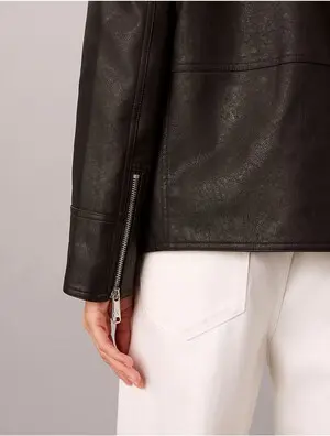Calvin Klein Faux Leather Motorcycle Jacket - Black
